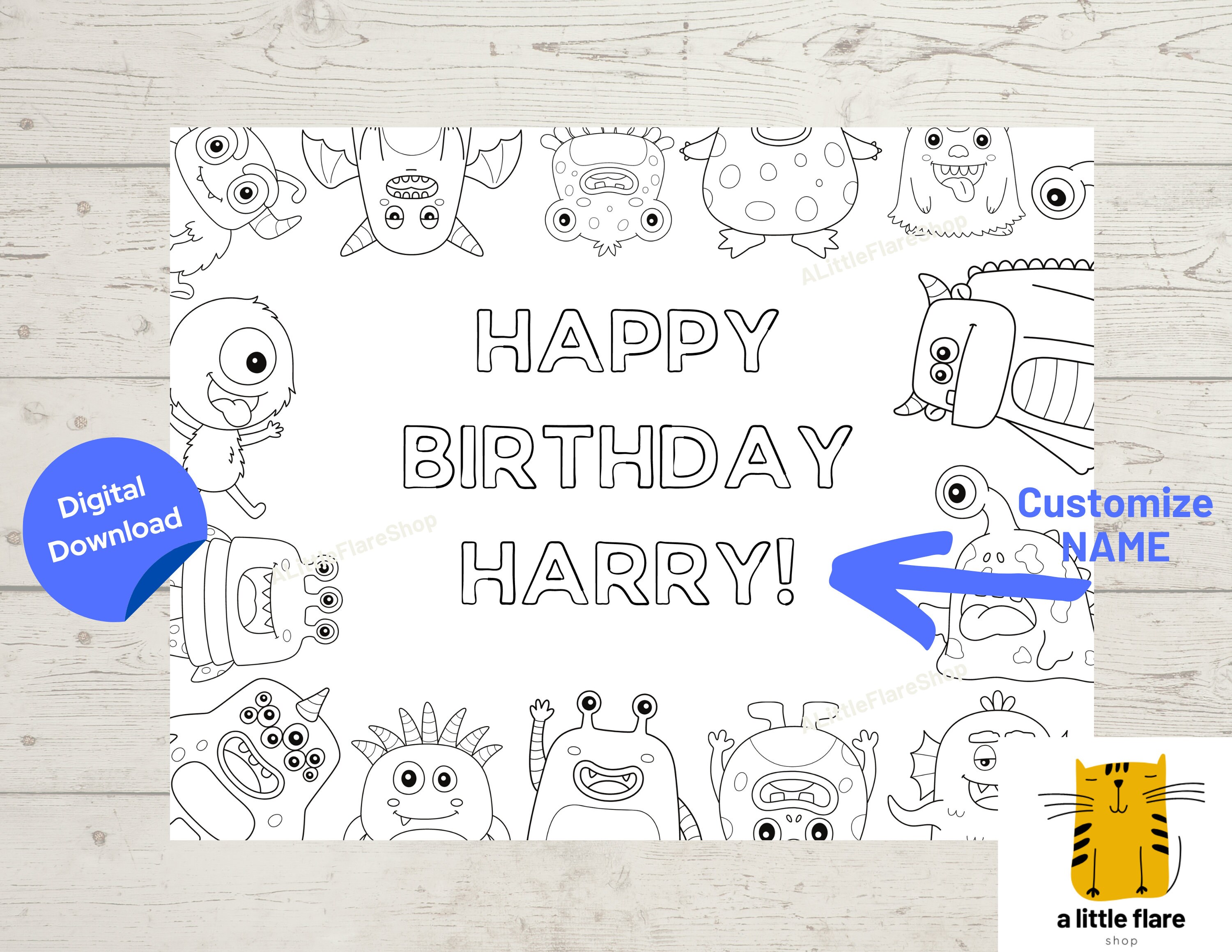 Monster Coloring Page Birthday Party Favor Kids Party Activity - Etsy