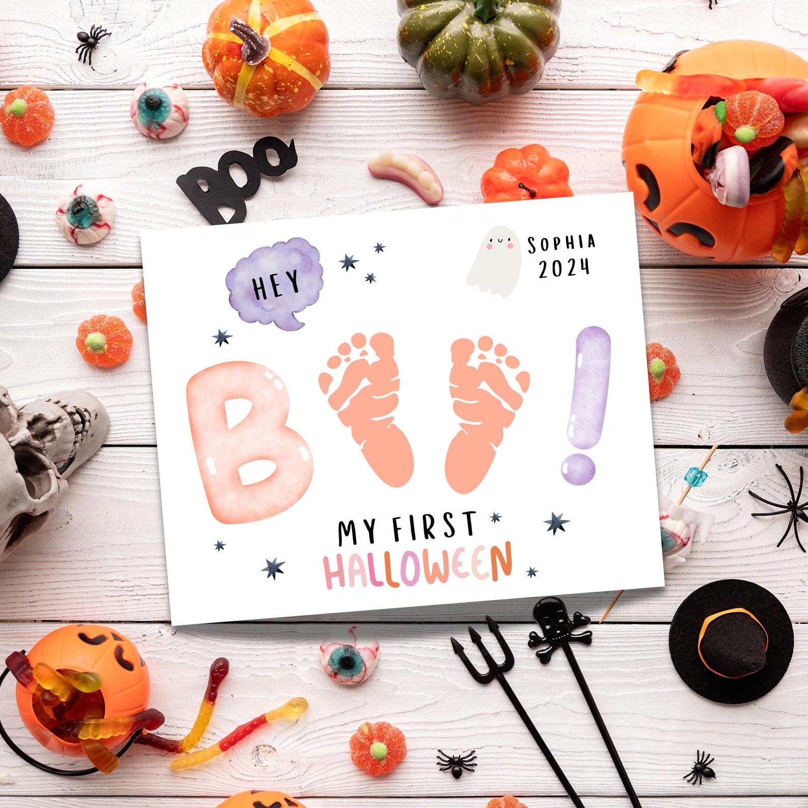 Halloween Handprint Craft, Baby's First Halloween, Newborn Footprint ...