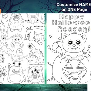 Halloween Coloring, 7 Page Bundle, 1 Custom Page With Name, Spooky ...