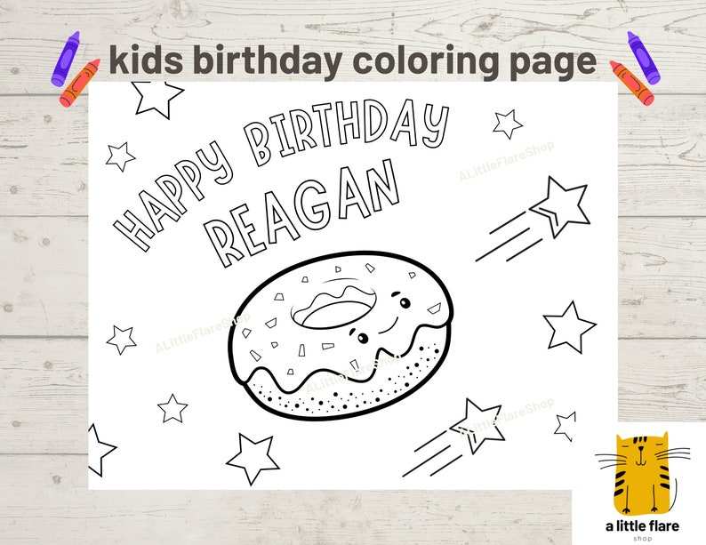 Donut Coloring Page Birthday Party Favor Kids Party Activity Game - Etsy