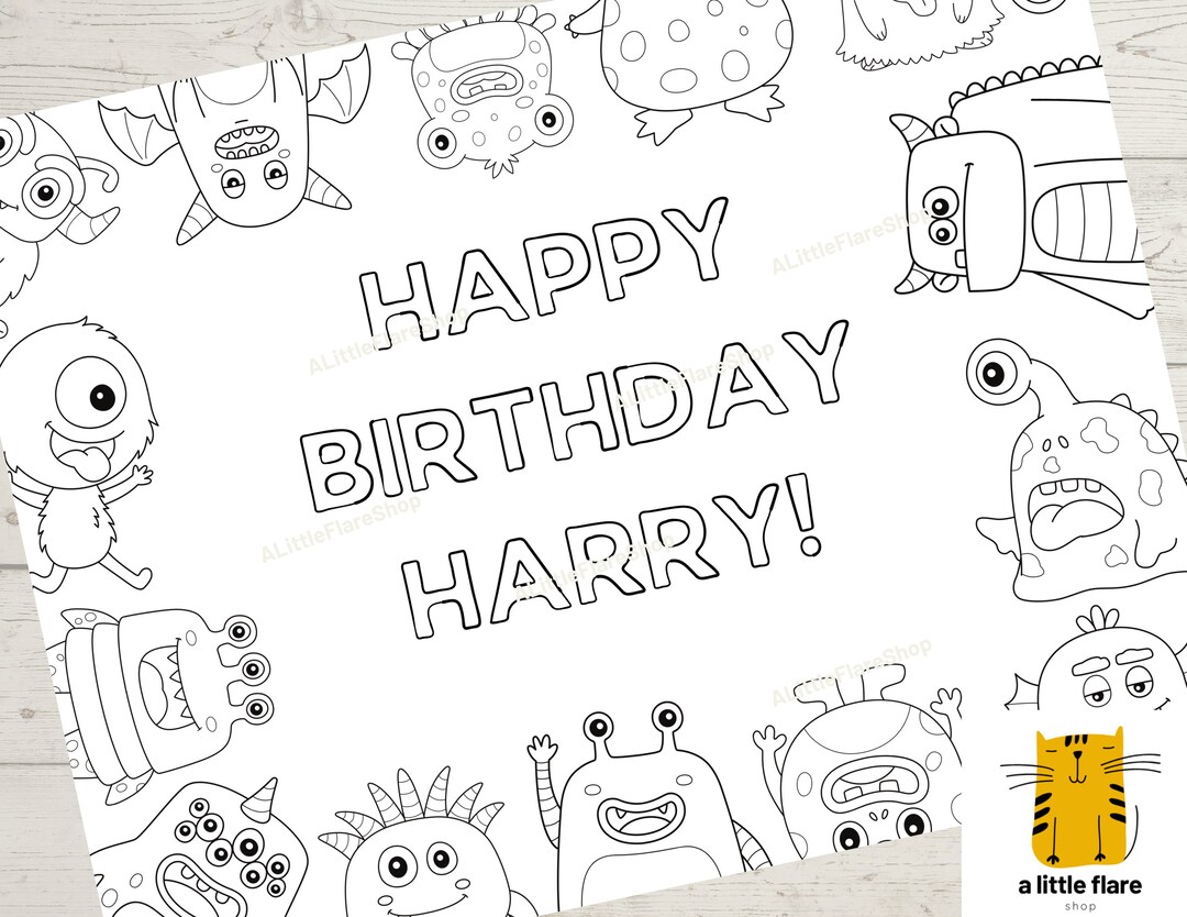 Monster Coloring Page Birthday Party Favor Kids Party Activity Game - Etsy