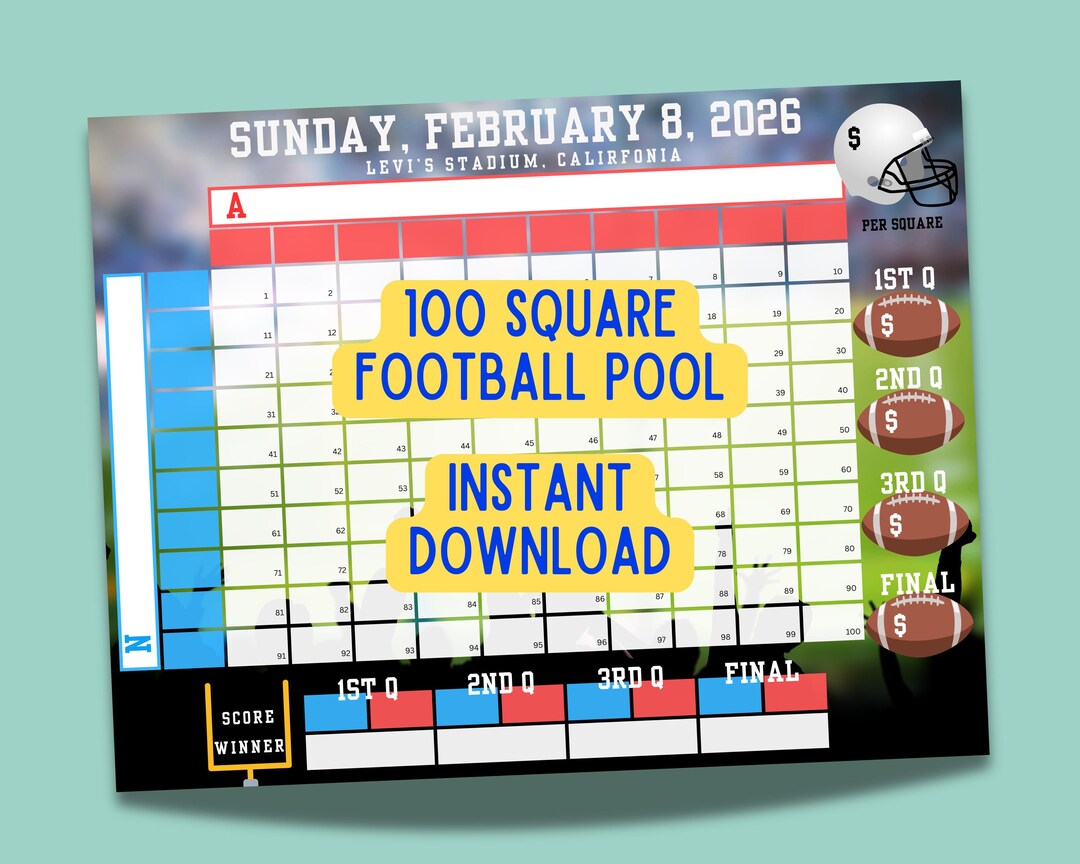 100 Square Football Pool Grid, Office Fundraiser Game (instant Download ...
