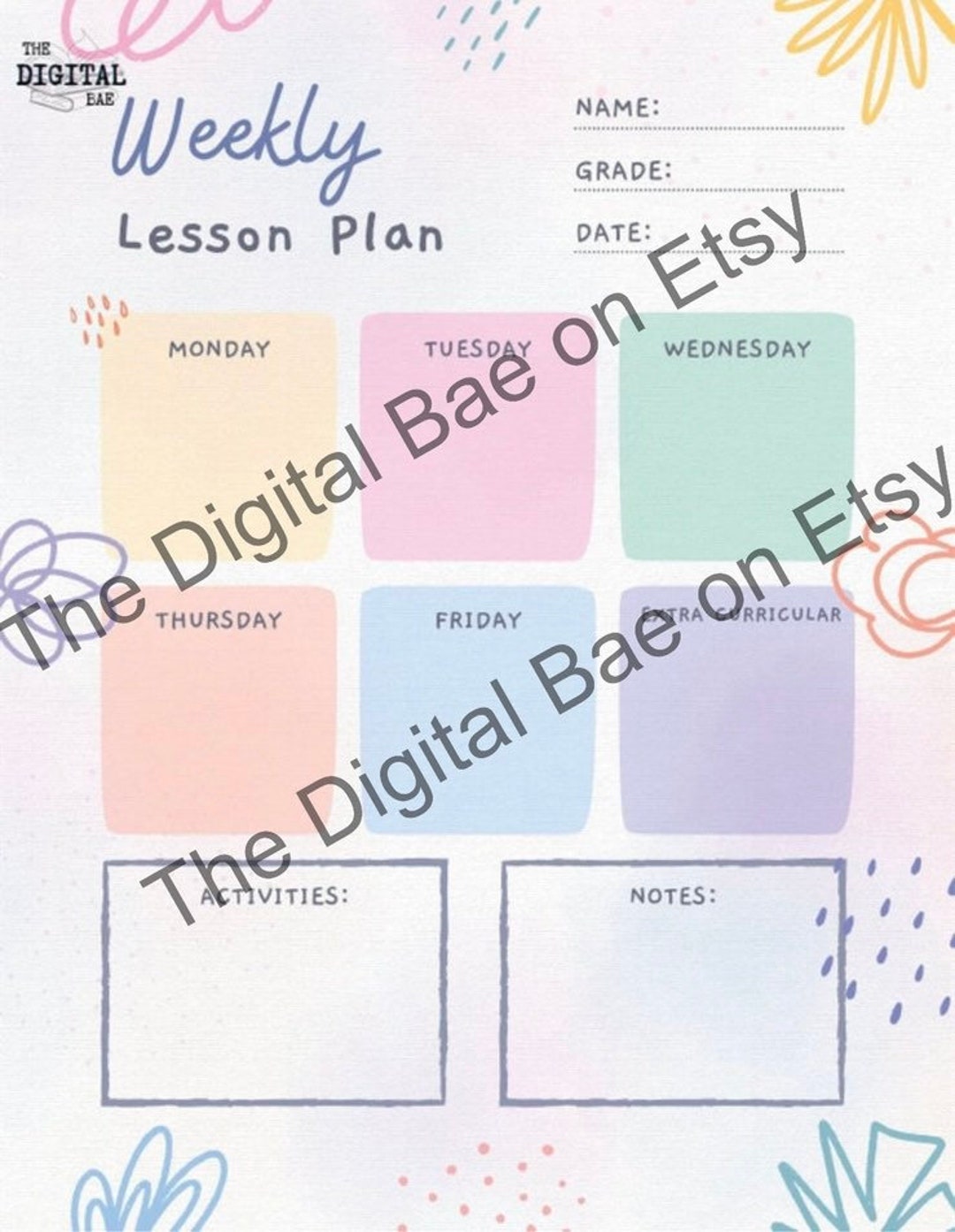Weekly Lesson Plan Bundle: Digital Printable - Etsy