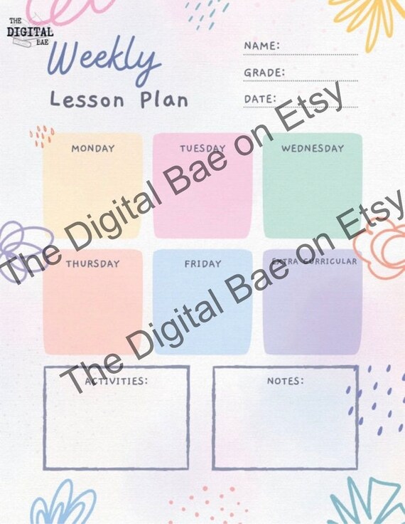 Weekly Lesson Plan Bundle: Digital Printable - Etsy