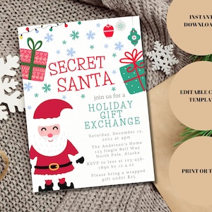 Secret Santa Gift Exchange Invitation Template, Christmas Party Family ...