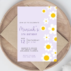Girl's Birthday Invitation, Daisy Birthday Invite, Lavender, Purple ...