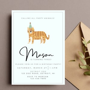 Editable Any Age Party Animals Zoo Birthday Invitation Template, Tiger ...