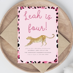 Girl's Pink Leopard Print Birthday Invitation, Party Animal, Two Wild ...