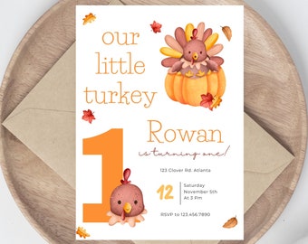 Our Little Turkey is Turning One Birthday Invitation, Thanksgiving ...