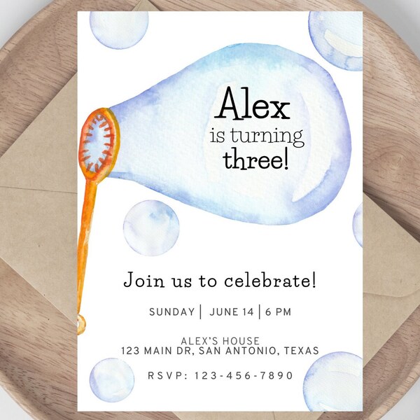 EDITABLE Bubble Birthday Invitation, Bubble Party Invite, Pop on Over ...