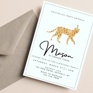 Party Animals Zoo Birthday Invitation Template, Cheetah Birthday Invite ...
