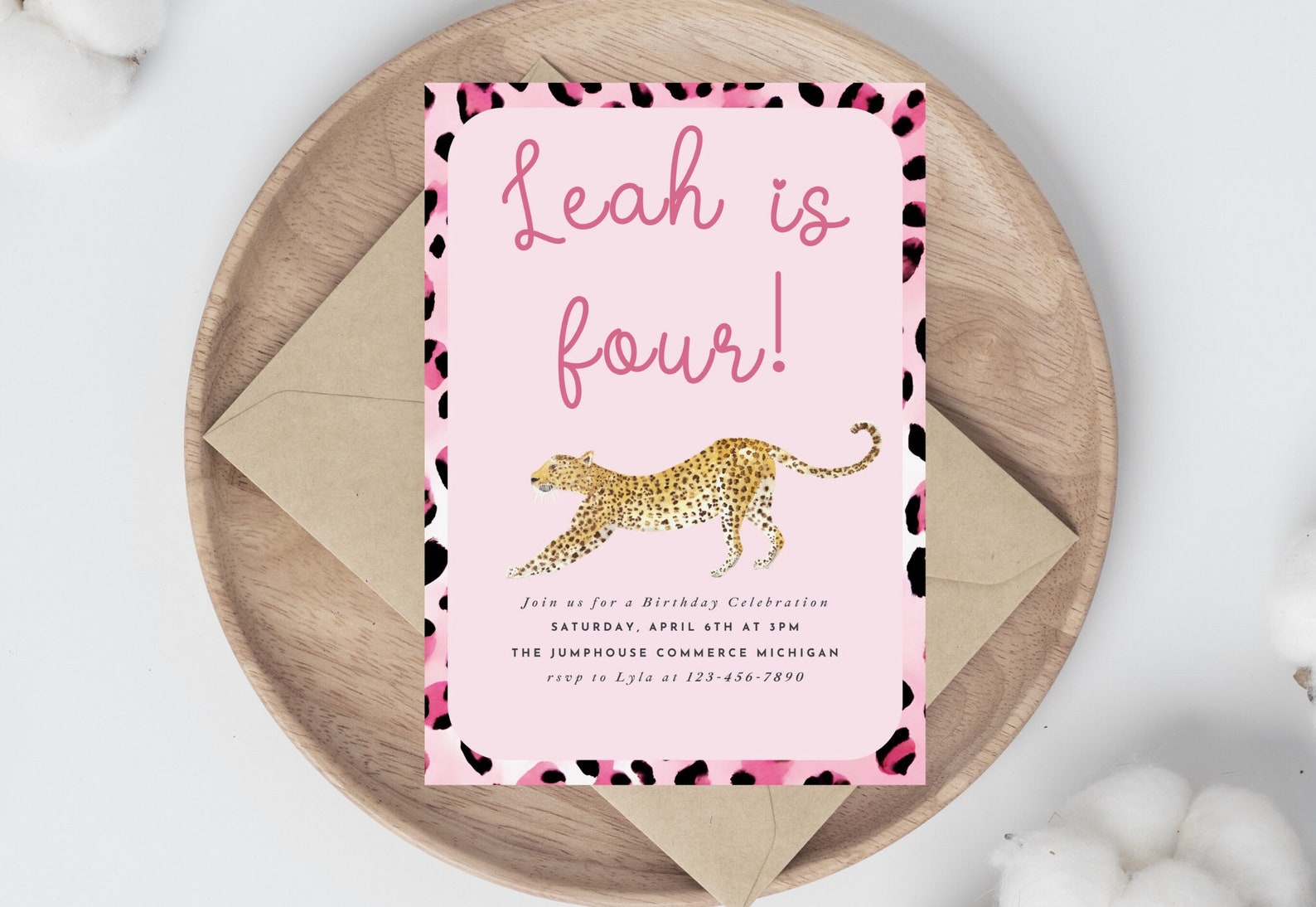 Girl's Pink Leopard Print Birthday Invitation, Party Animal, Two Wild ...