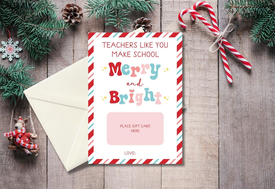 Printable Christmas Teacher Gift Card Holder Template, Holiday Teacher ...