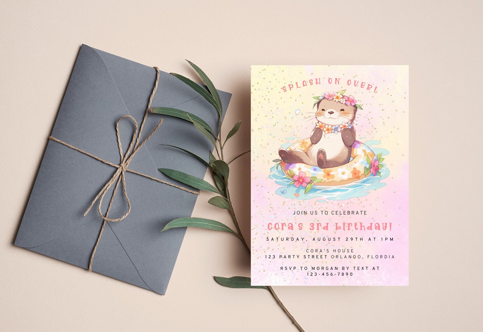 Editable Otter Birthday Invitation Template, Splash on Over, Summer ...