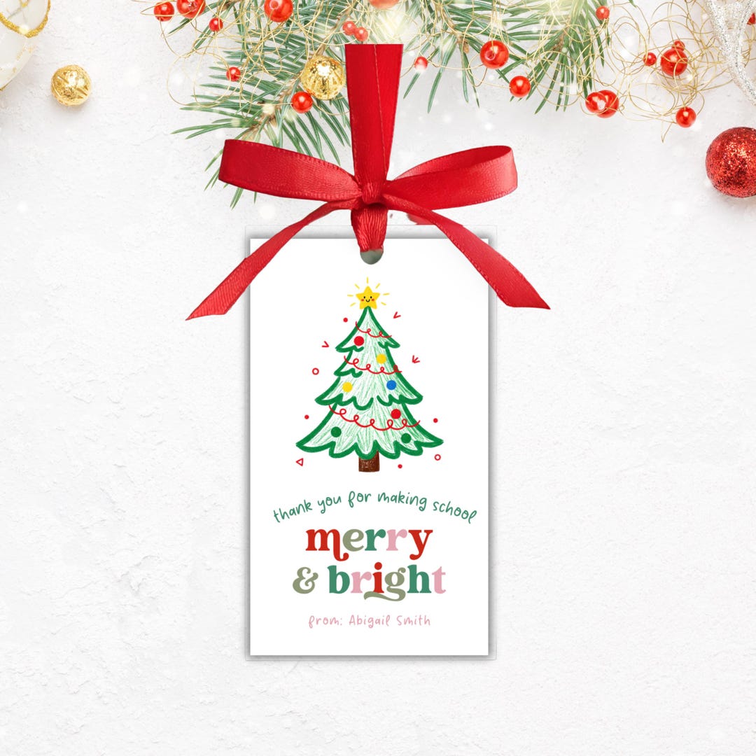 Christmas Teacher Gift Tags Printable | Merry & Bright Editable Canva ...