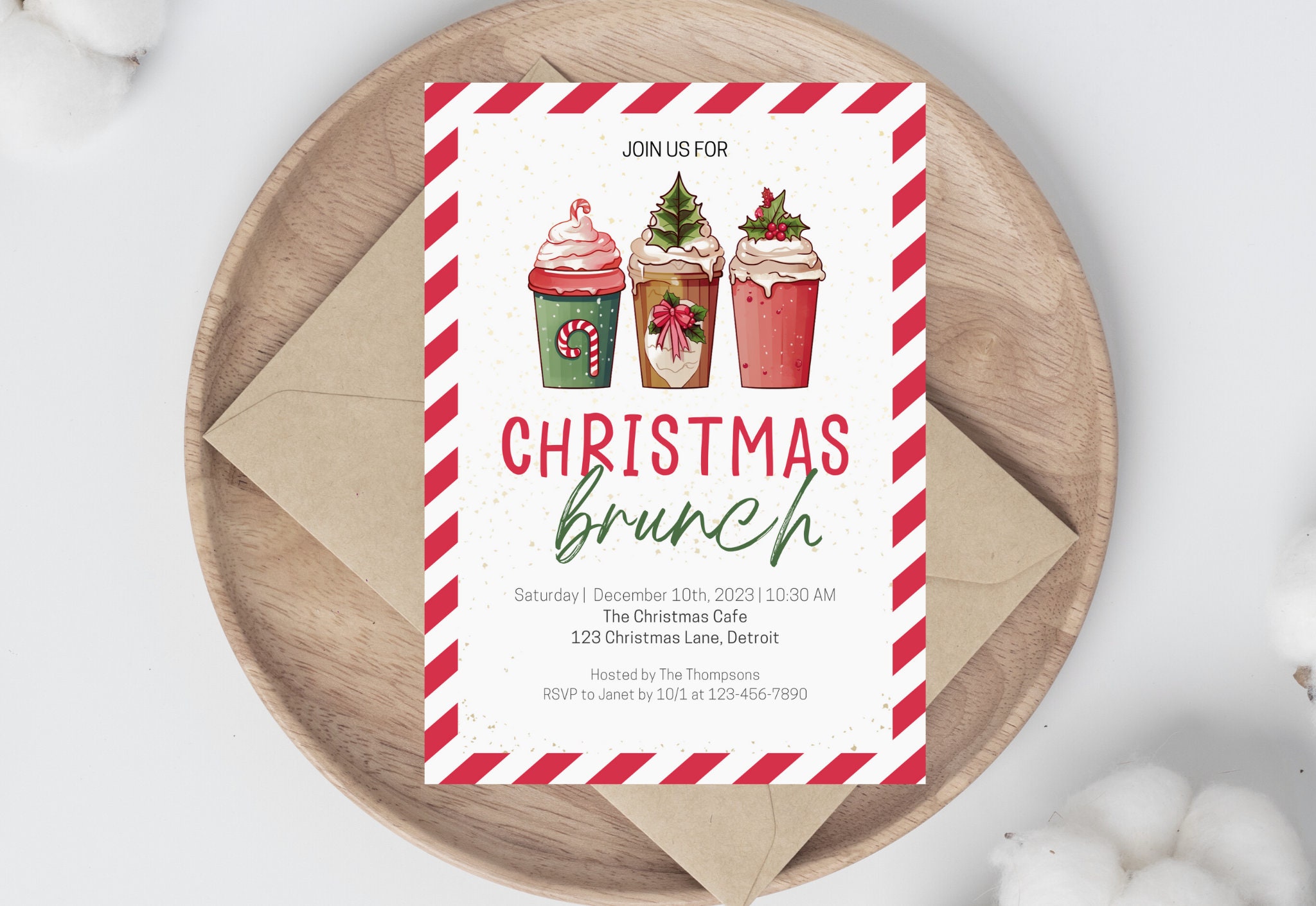 Editable Christmas Brunch Invitation, Holiay Party Invite, Hot ...