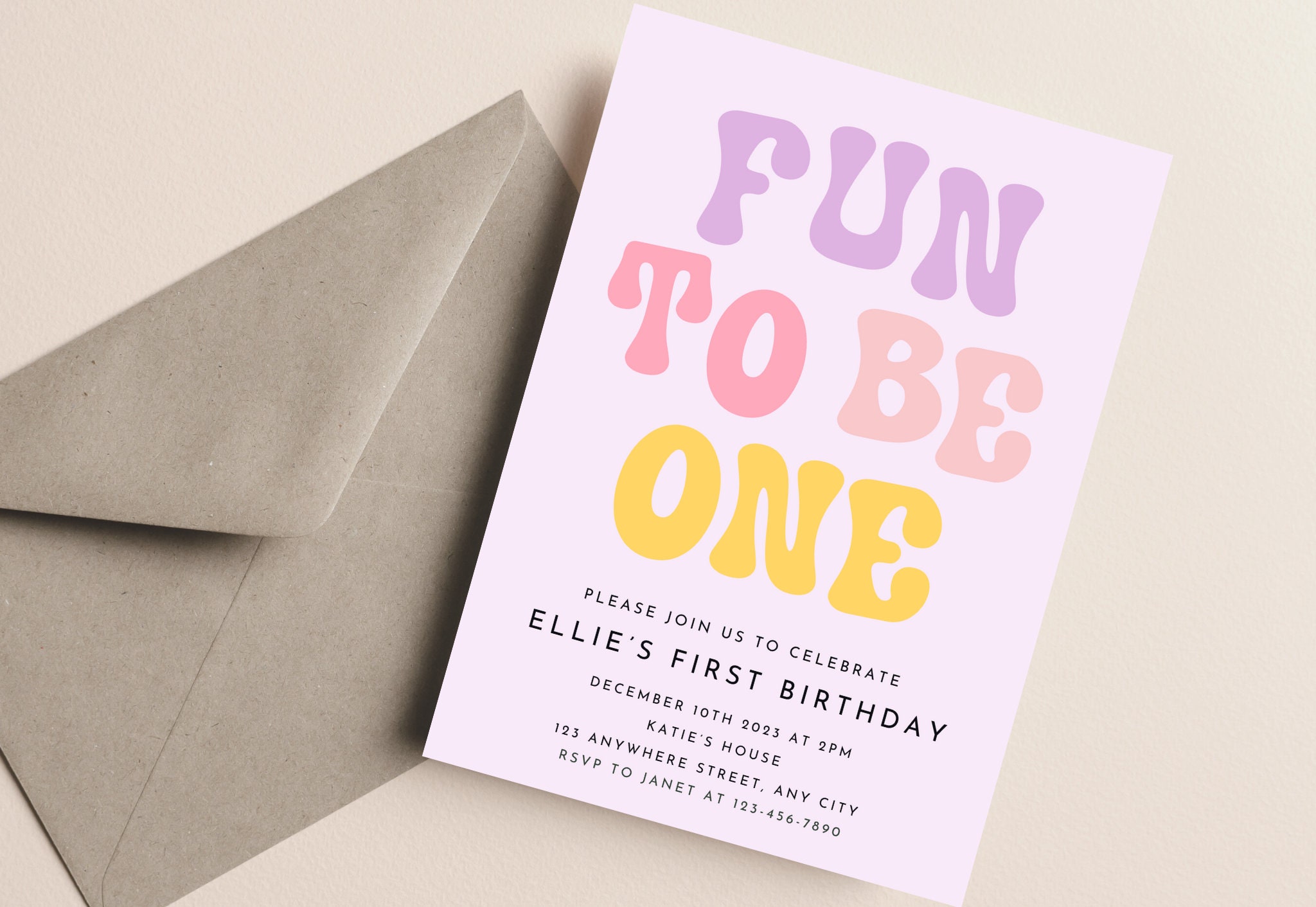 Fun to Be One First Birthday Invitation, 1st Birthday Party, Retro ...