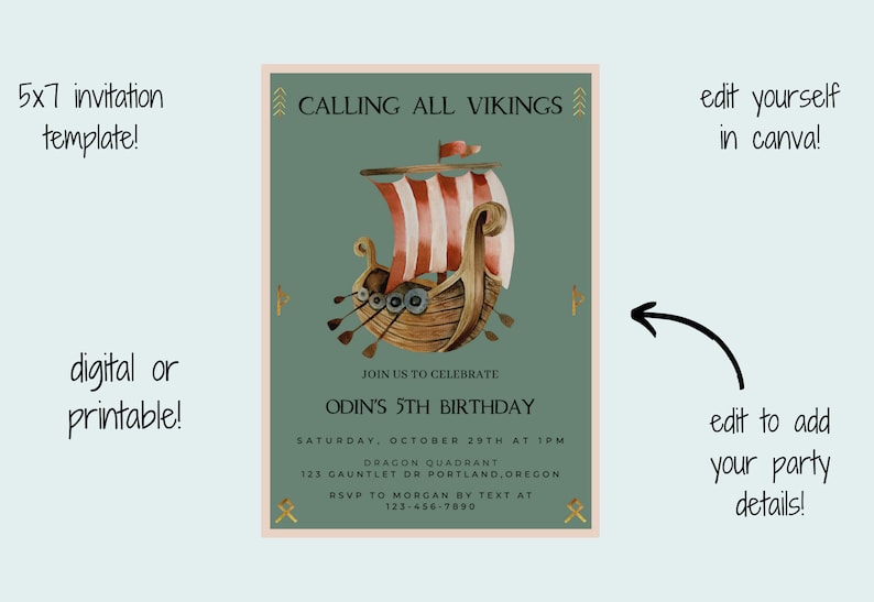 Viking Birthday Party Invitation, Boy's Birthday Party Invite, Instant ...