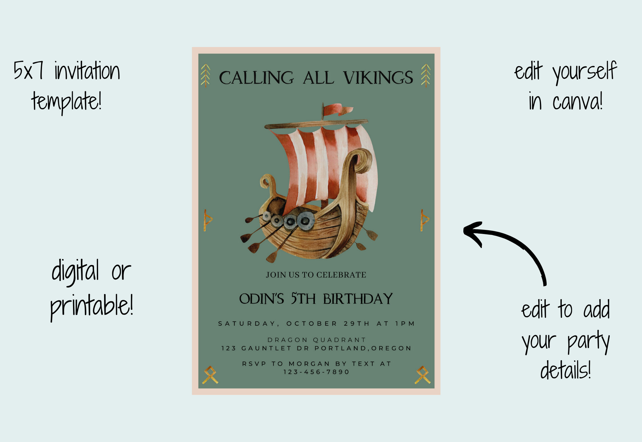 Viking Birthday Party Invitation, Boy's Birthday Party Invite, Instant ...