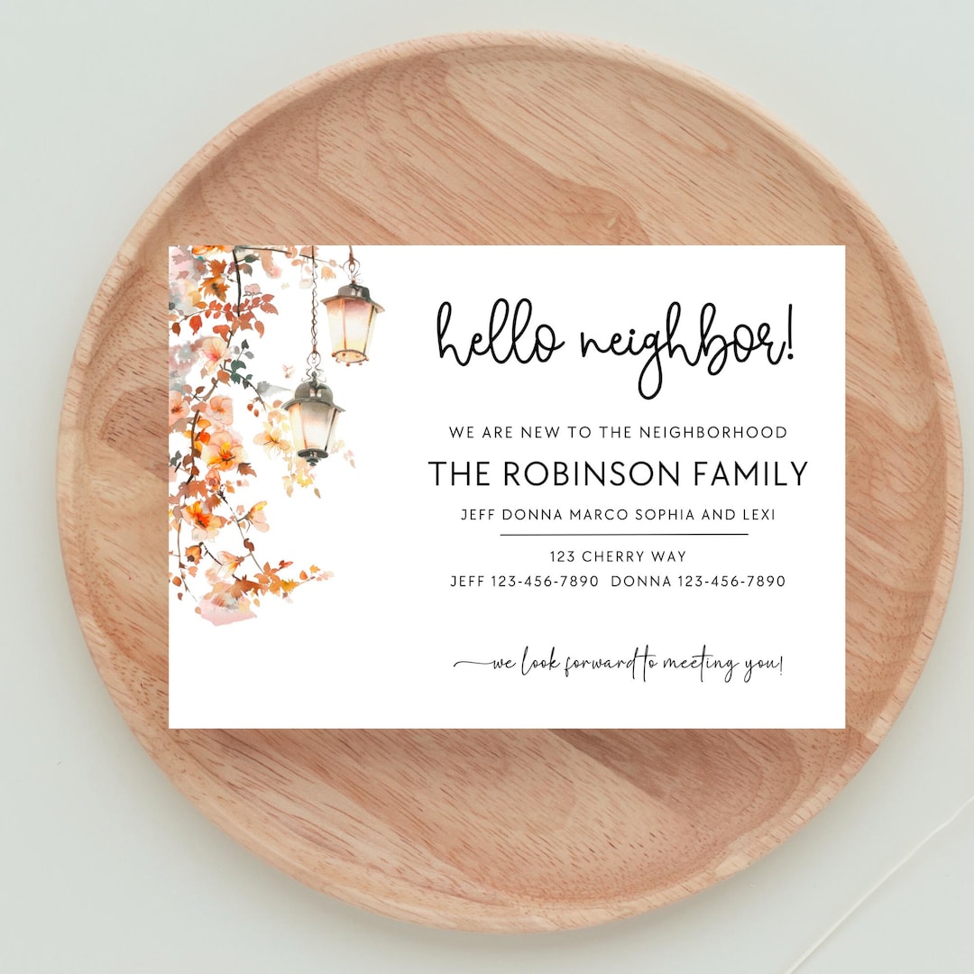 Printable Hello Neighbor Introduction Card, Fall New Neighbor Note ...