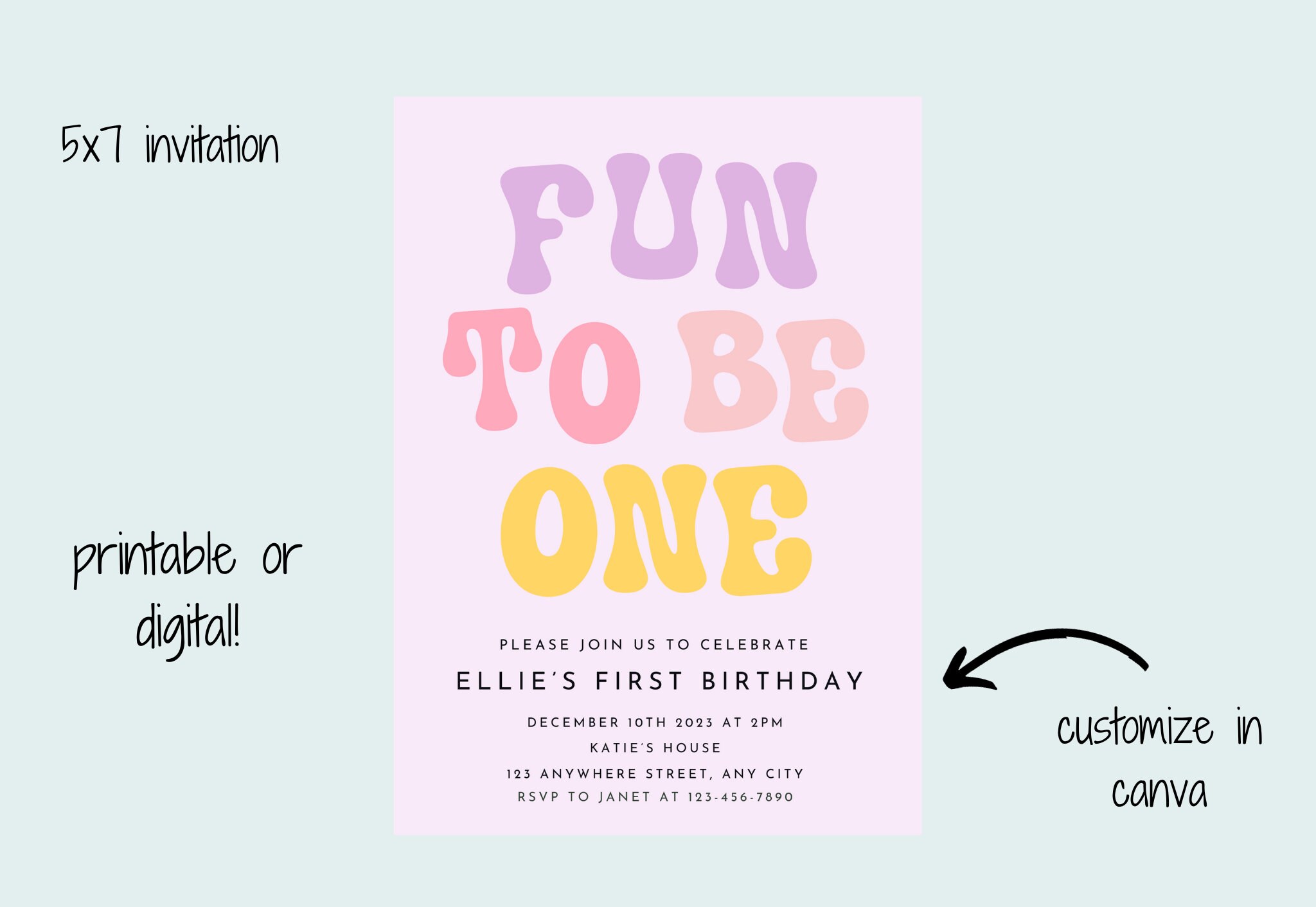 Fun to Be One First Birthday Invitation, 1st Birthday Party, Retro ...