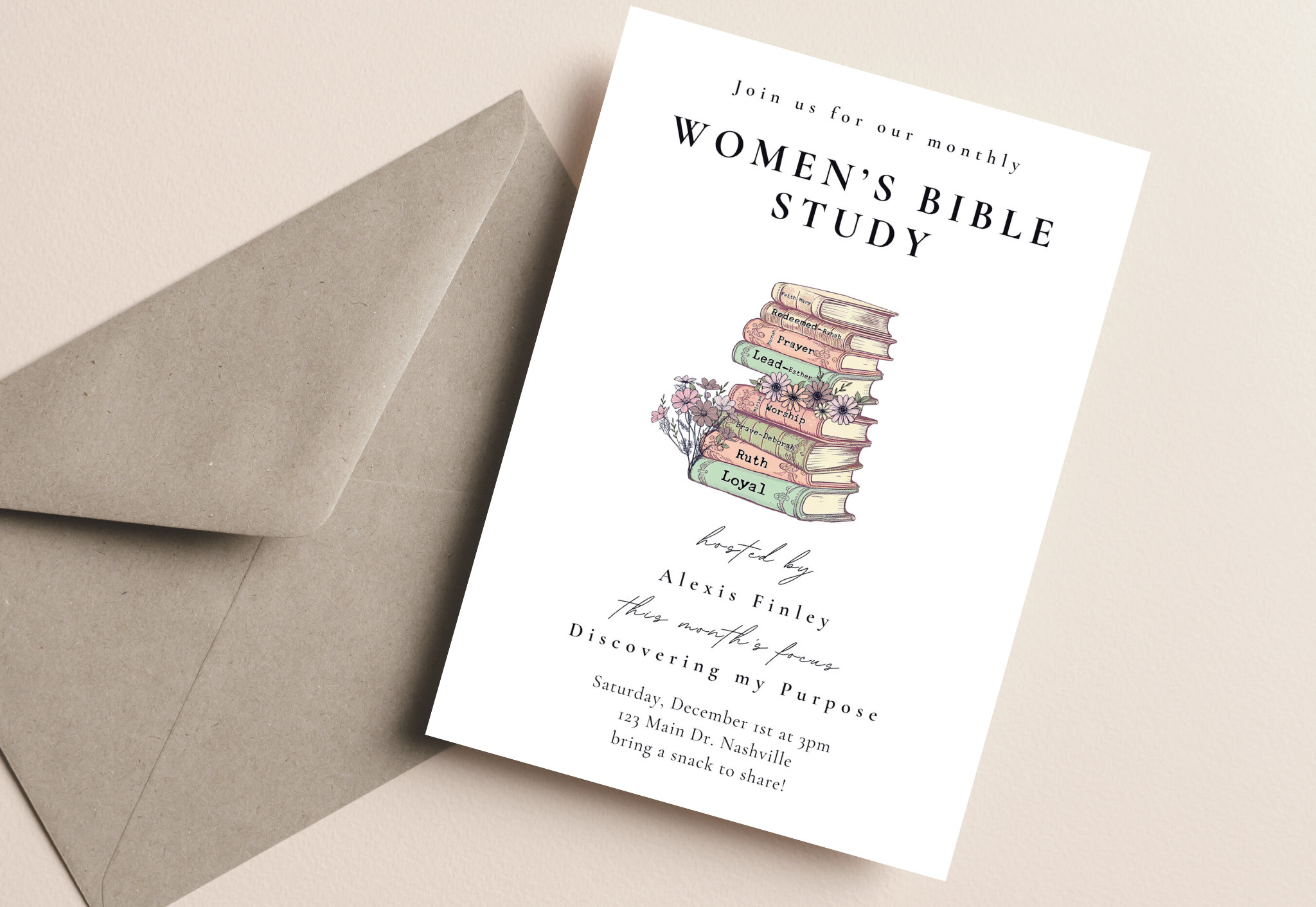 Women's Bible Study Invitation, Christian Book Club, Church Event Invitation, Instant Download ...