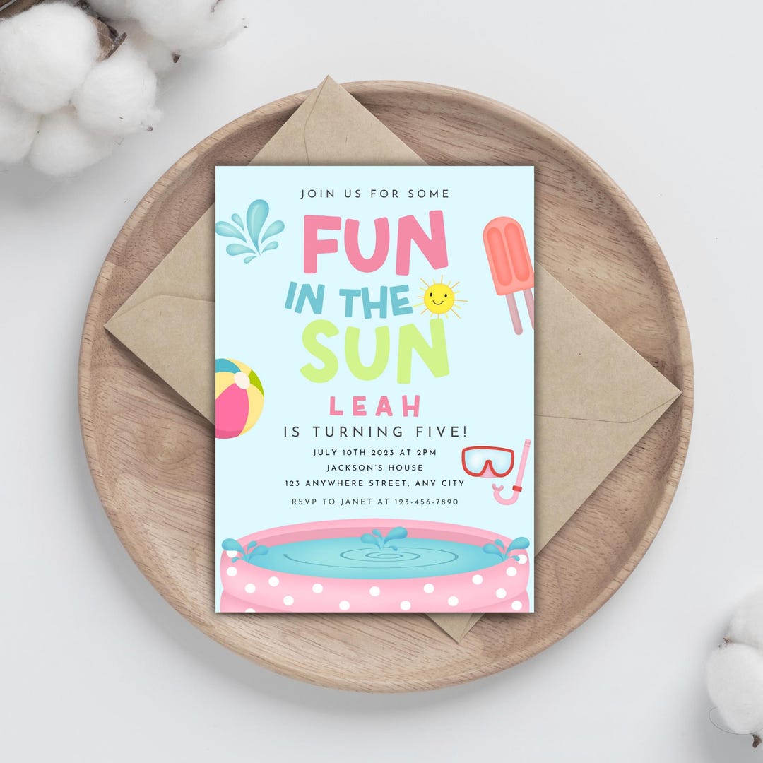 Pink Fun in the Sun Birthday Party Invitation, Pool Party, Backyard ...
