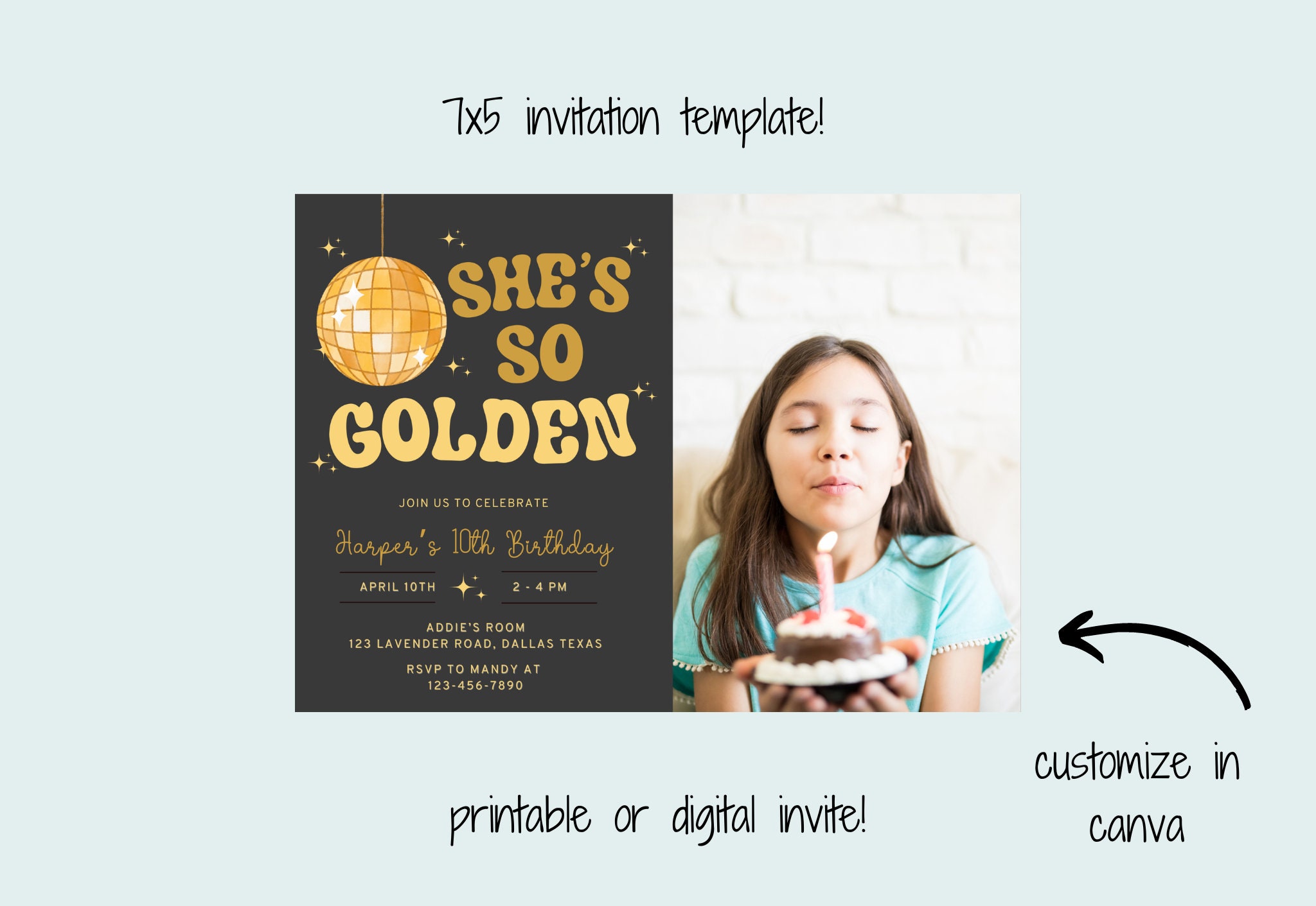 Girl's Disco Golden Birthday, Black and Gold, Dance Party, Golden Era ...