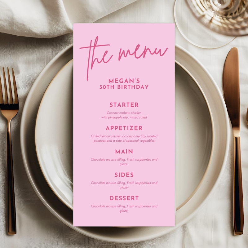 Wedding Menus Pink Green - Etsy