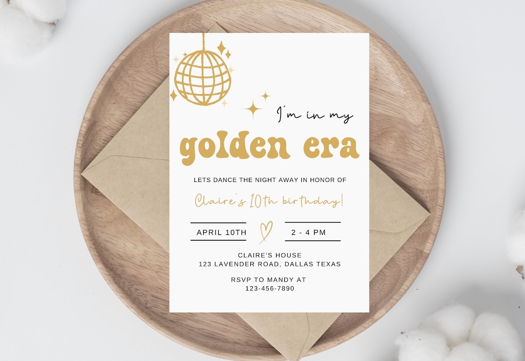 Golden Birthday Invitation, Golden Era, Girl's Birthday Party, Gold and ...