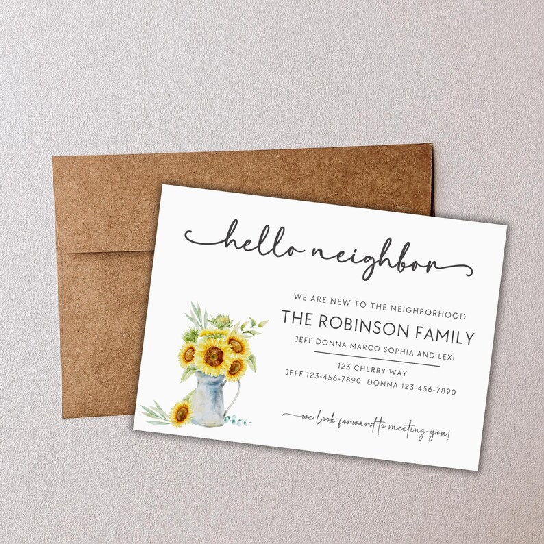 Printable Hello Neighbor Introduction Card, Cherry Blossom New Neighbor ...