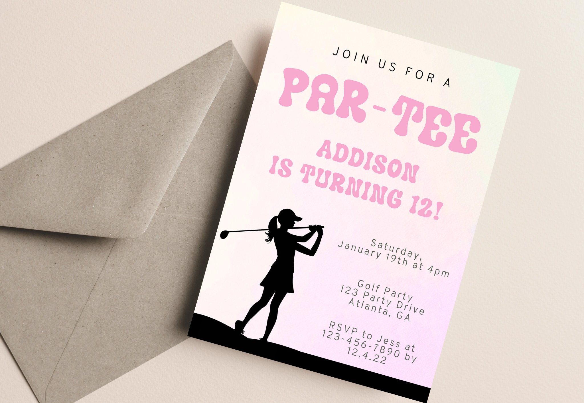 Girl's Golf Birthday Party Invitation, Pink, Golf Theme Party, Instant ...