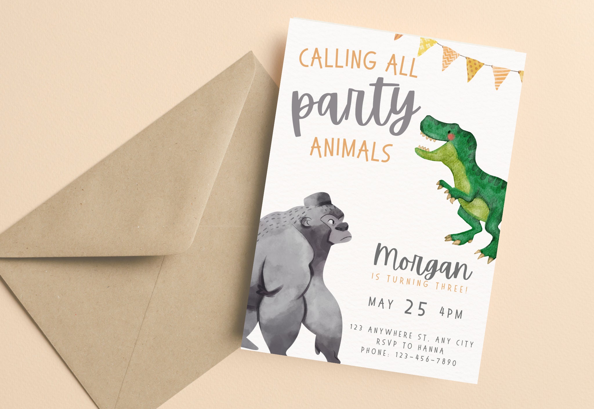 Printable Party Animals Birthday Invitation, Zoo Animal Birthday Theme ...