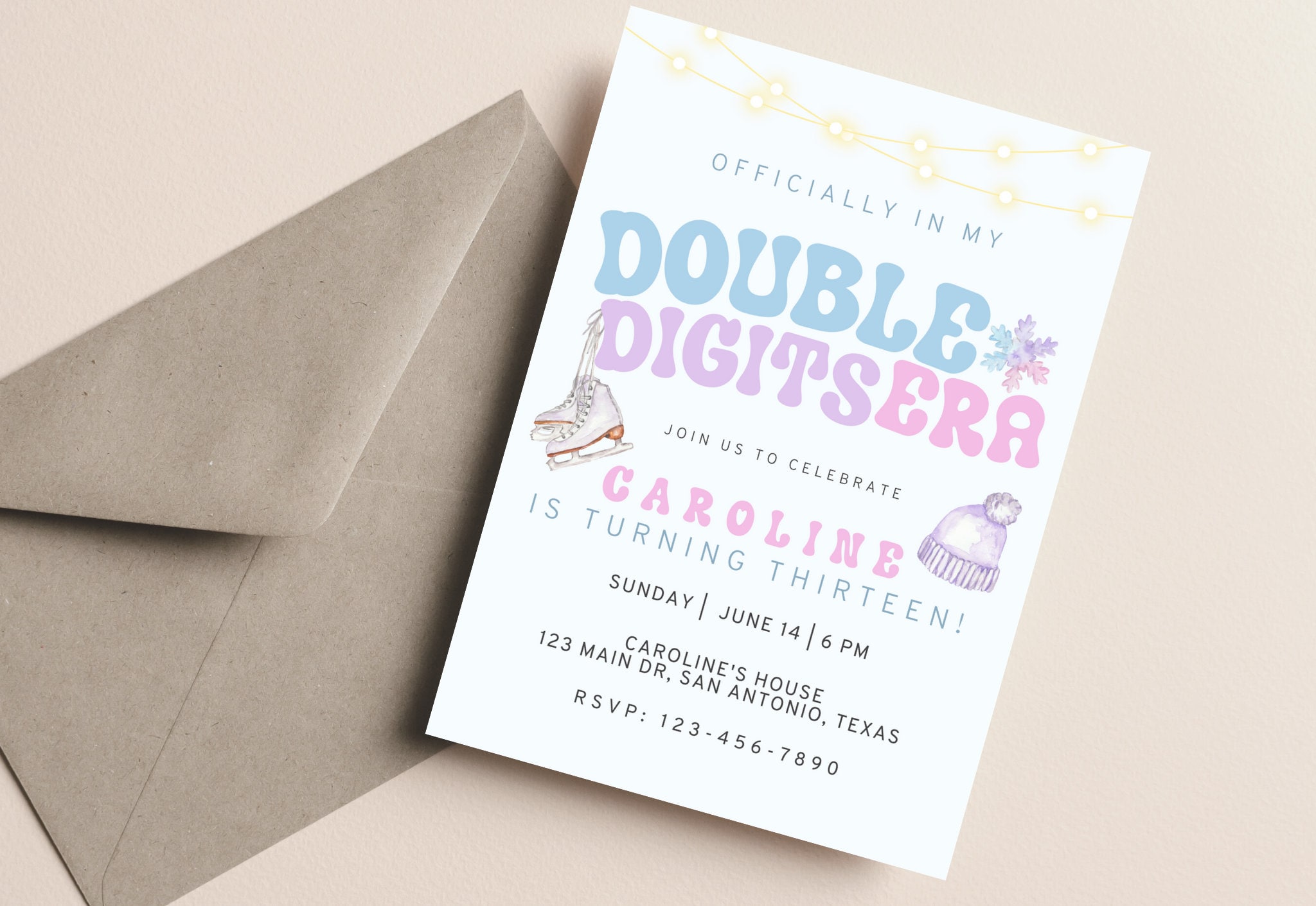 Girl's 10th Birthday Party Invitation, Double Digits Era, Ice Skating ...