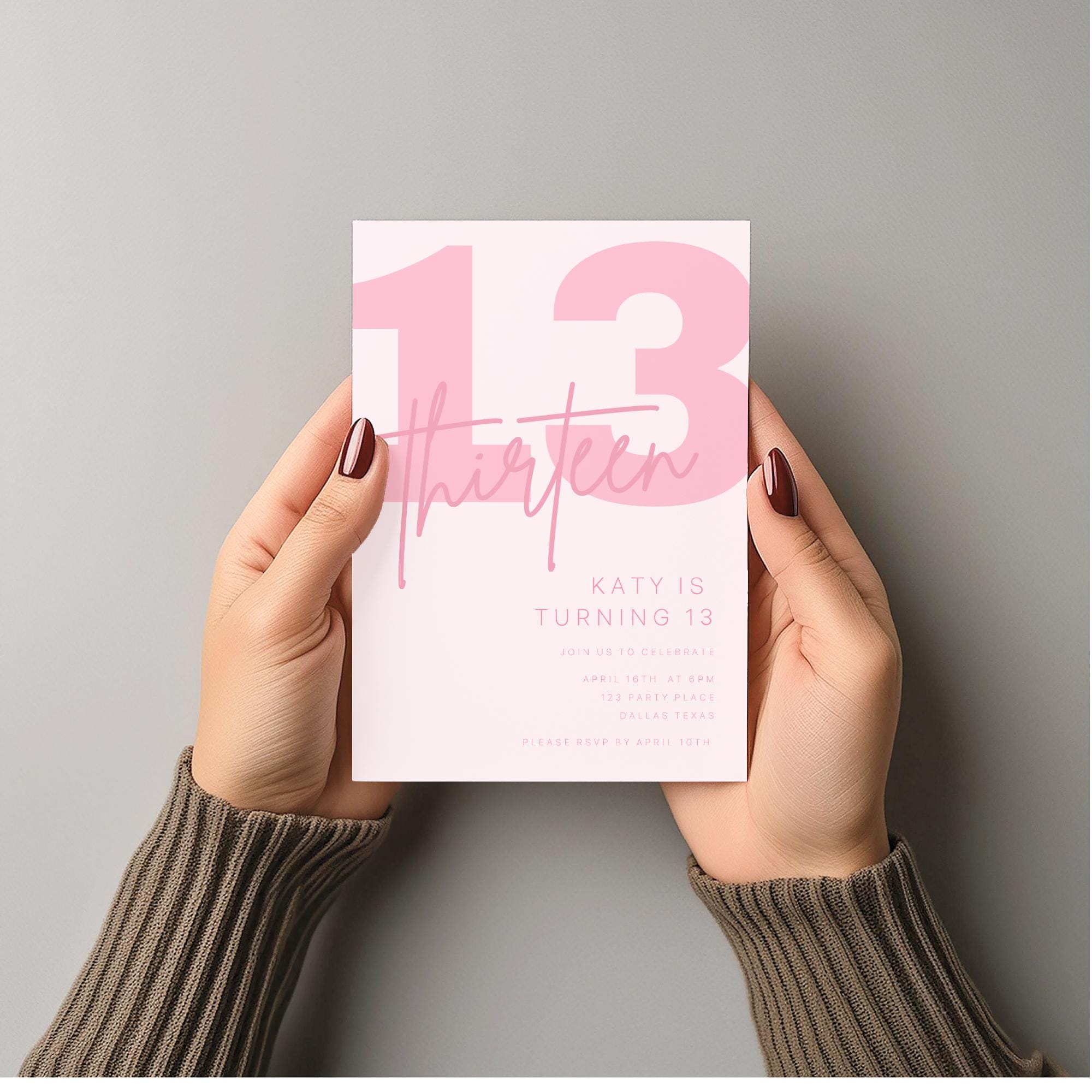 Pink 13th Birthday Invitation, Girl's Thirteenth Party Invite, Instant ...