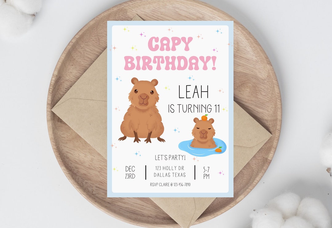 Capybara Birthday Party Invitation, Kid's Birthday Invite, Capy ...