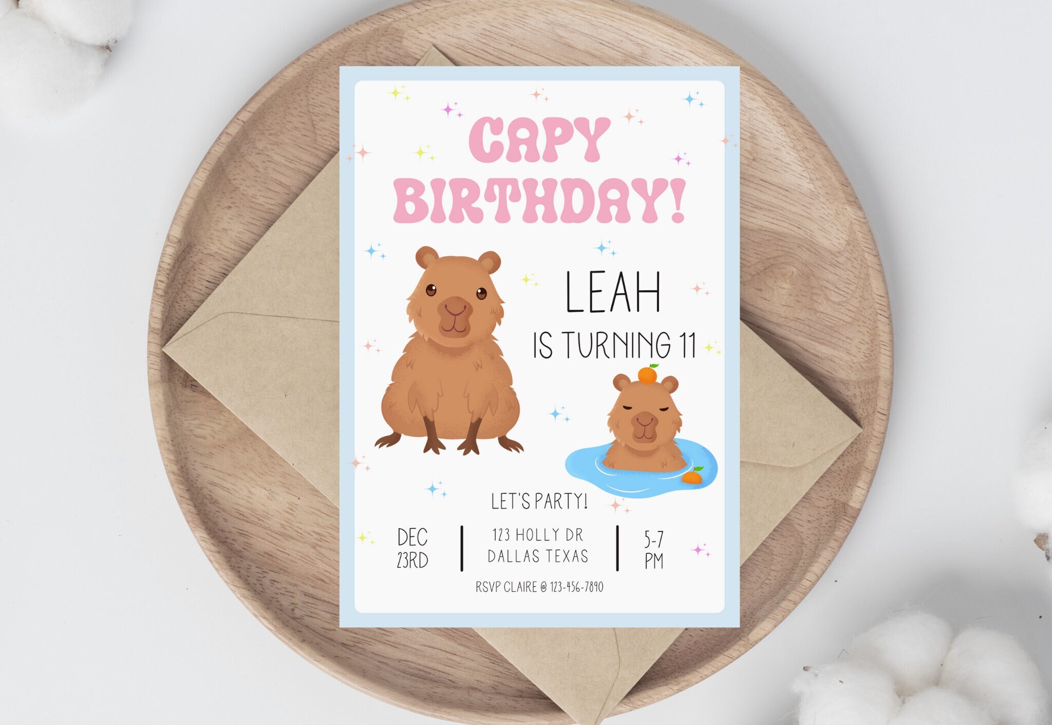 Capybara Birthday Party Invitation, Kid's Birthday Invite, Capy ...
