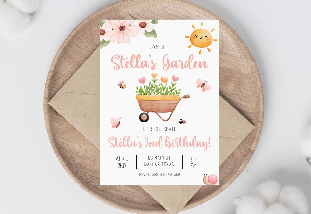 Girl's Spring Birthday Party Invitation, Garden Party, Ladybug ...