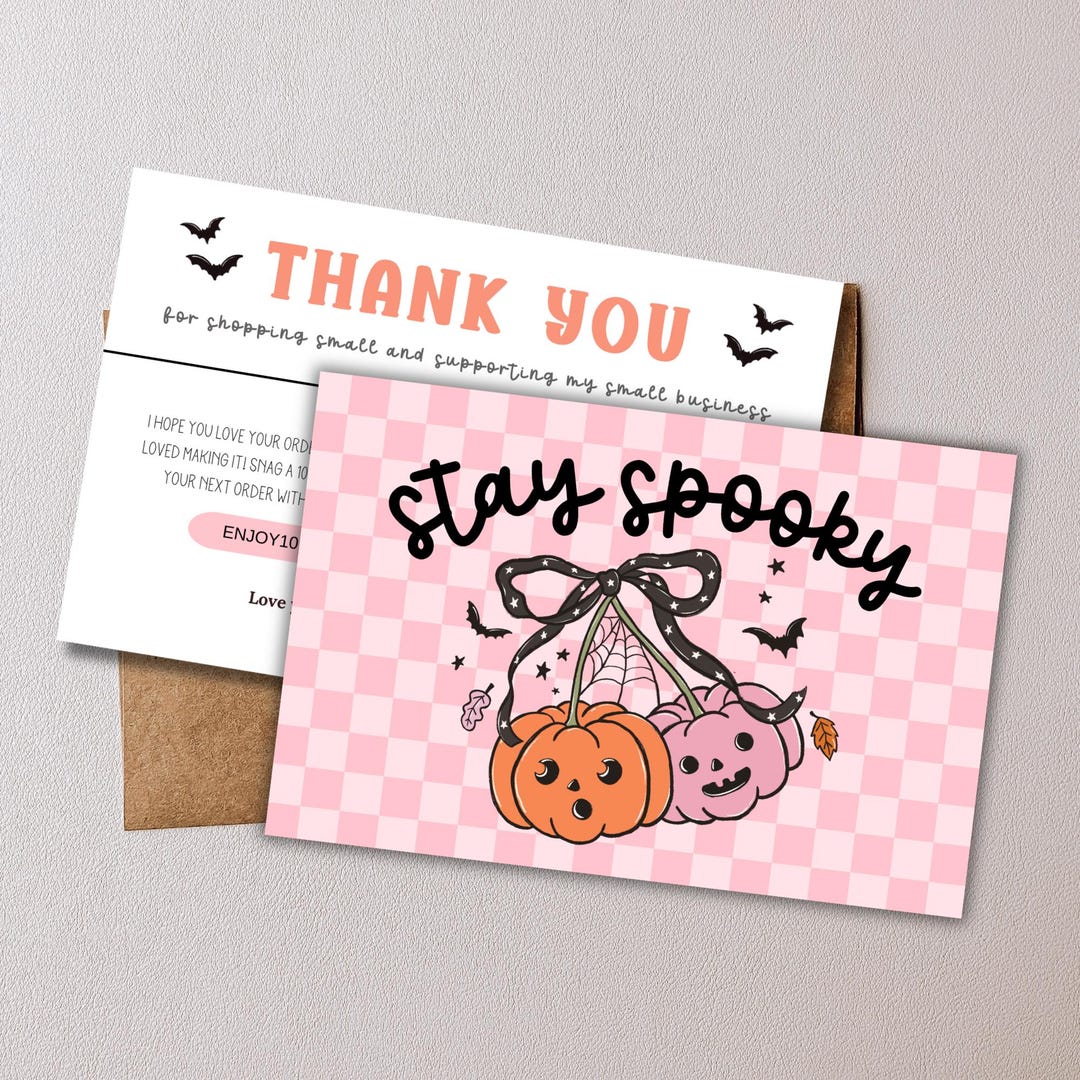 Pink Stay Spooky Halloween Thank You Card, Package Insert Note, Cozy ...