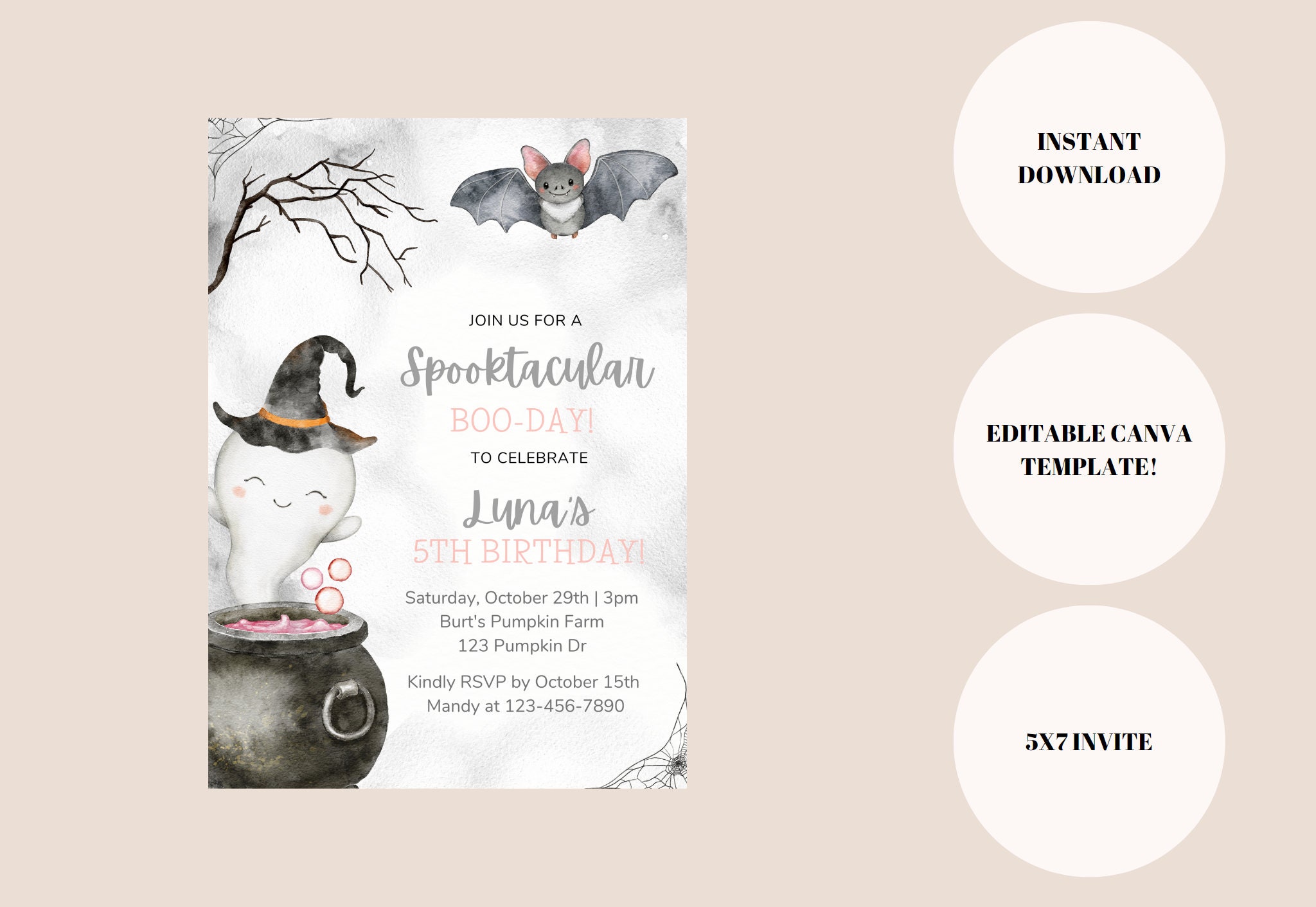 Cute Halloween Birthday Party Invitation Spooktacular Boo-day - Etsy