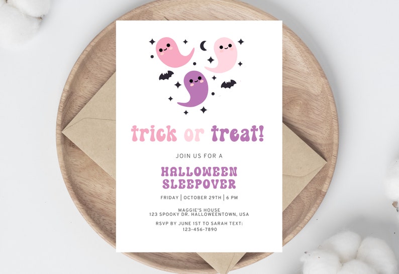 Editable Pastel Halloween Sleepover Party Invitation Template, Girl's ...