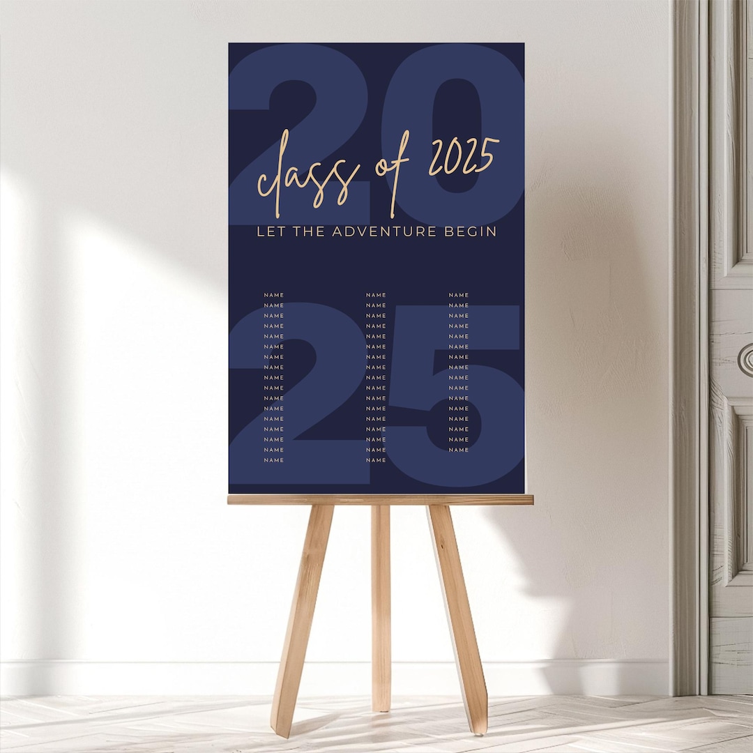 Editable Graduation Class Poster Template, Navy and Gold, Class of 2025 ...