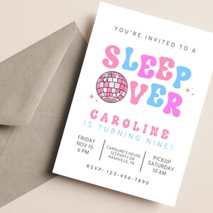 Girl's Birthday Sleepover Invitation, Disco Ball, Groovy Sleepover ...