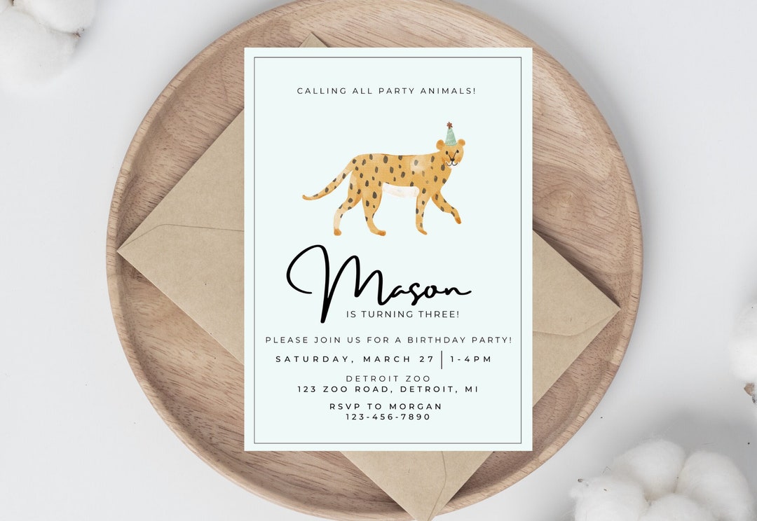 Party Animals Zoo Birthday Invitation Template, Cheetah Birthday Invite ...