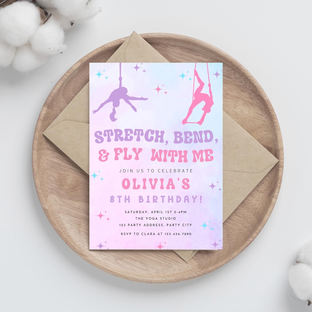 Girl's Aerial Silks Birthday Party Invitation, Aerial Gymnastics ...