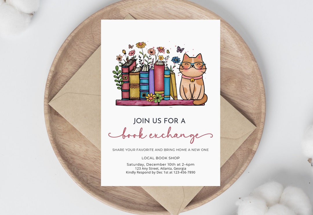 Book Exchange Invitation, Book Club, Book Store Flyer, Book Party ...
