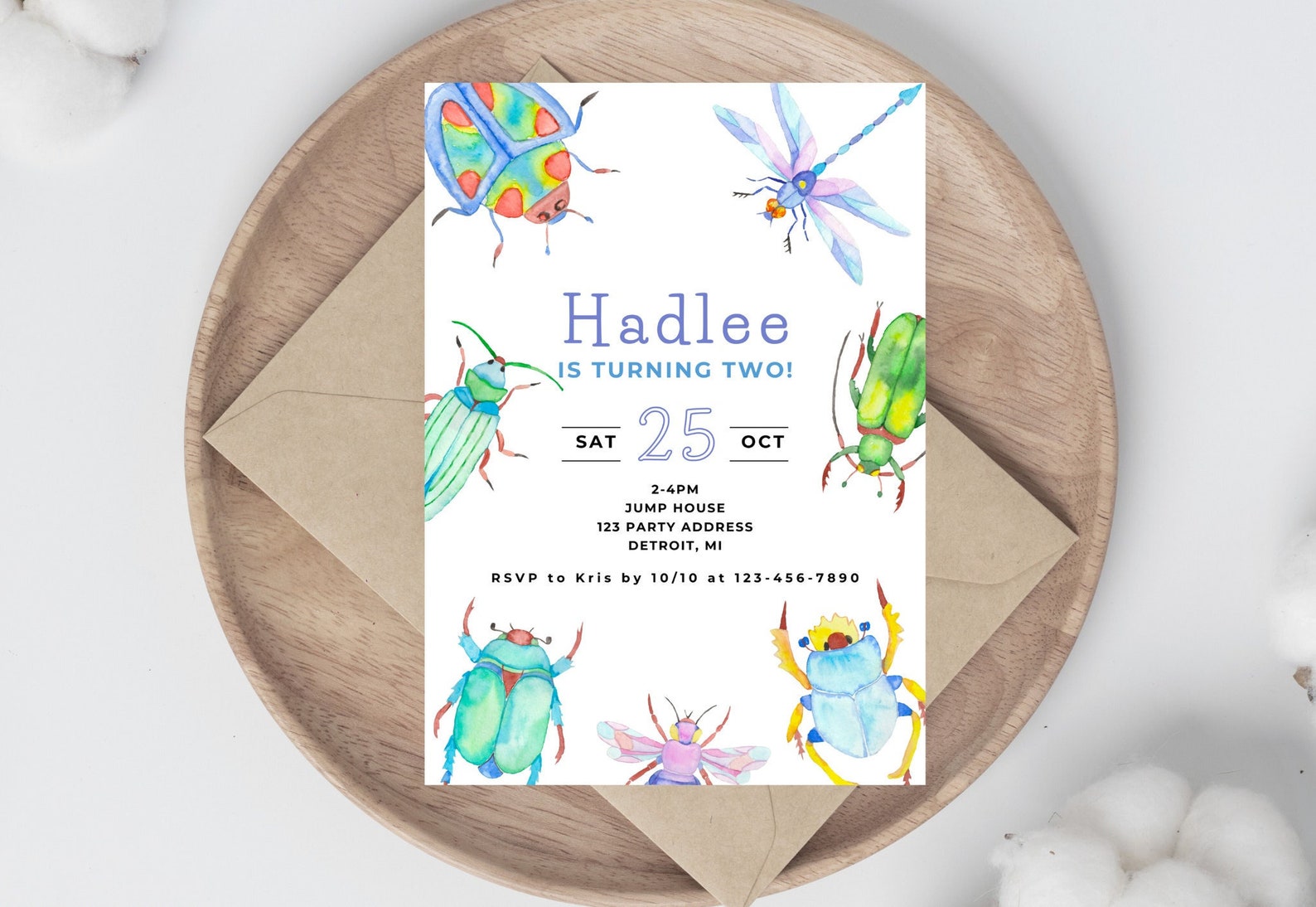 Kid's Bug Birthday Party Invitation, Insect Invite, Love Bug, Toddler ...
