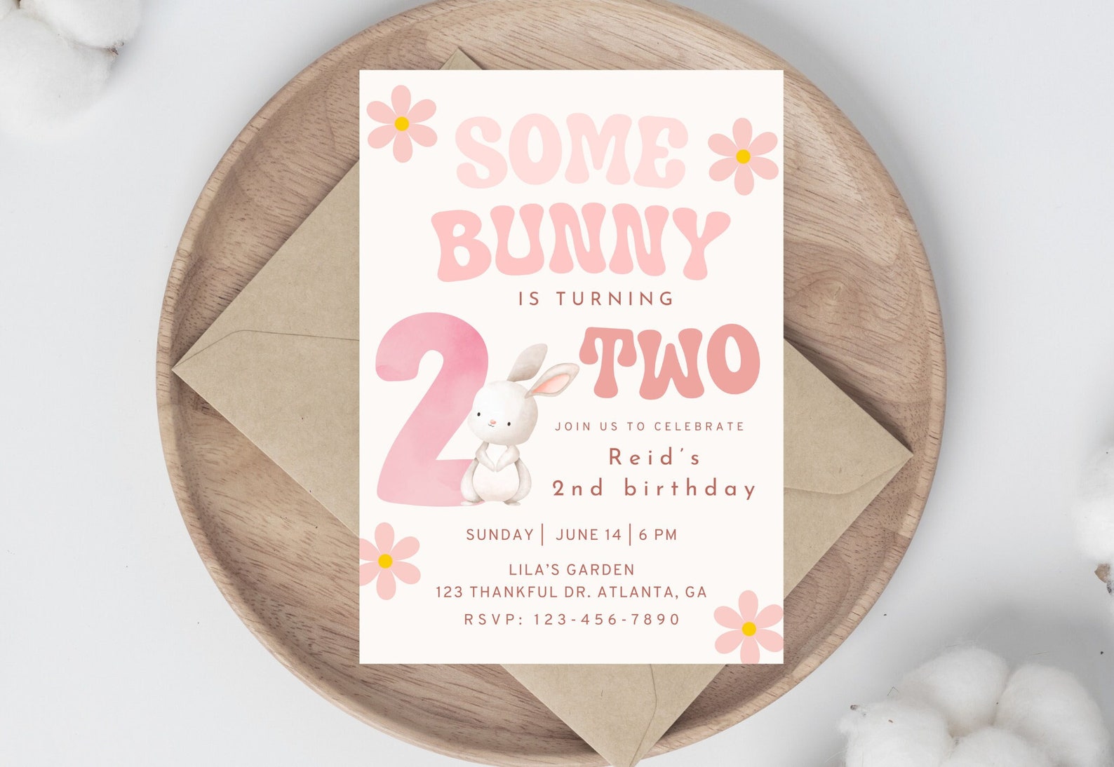 Second Birthday Invitation, Some Bunny is Turning Two, Easter, Spring ...