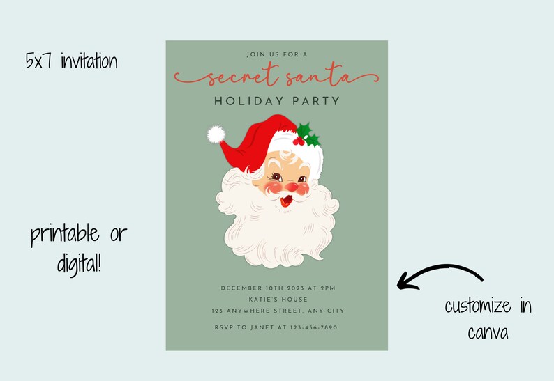 Secret Santa Invitation, Vintage Santa, 90s Christmas, Printable ...