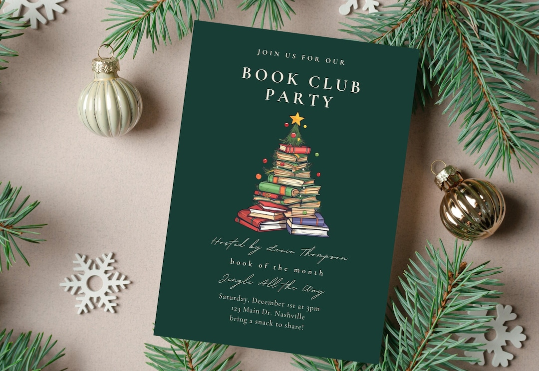 Book Club Invitation, Christmas Themed Book Club, Festive Holiday Party ...